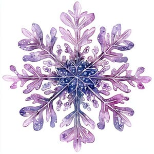 12 Purple Snowflake Clipart, Watercolor Snowflake, Winter Crafts ...