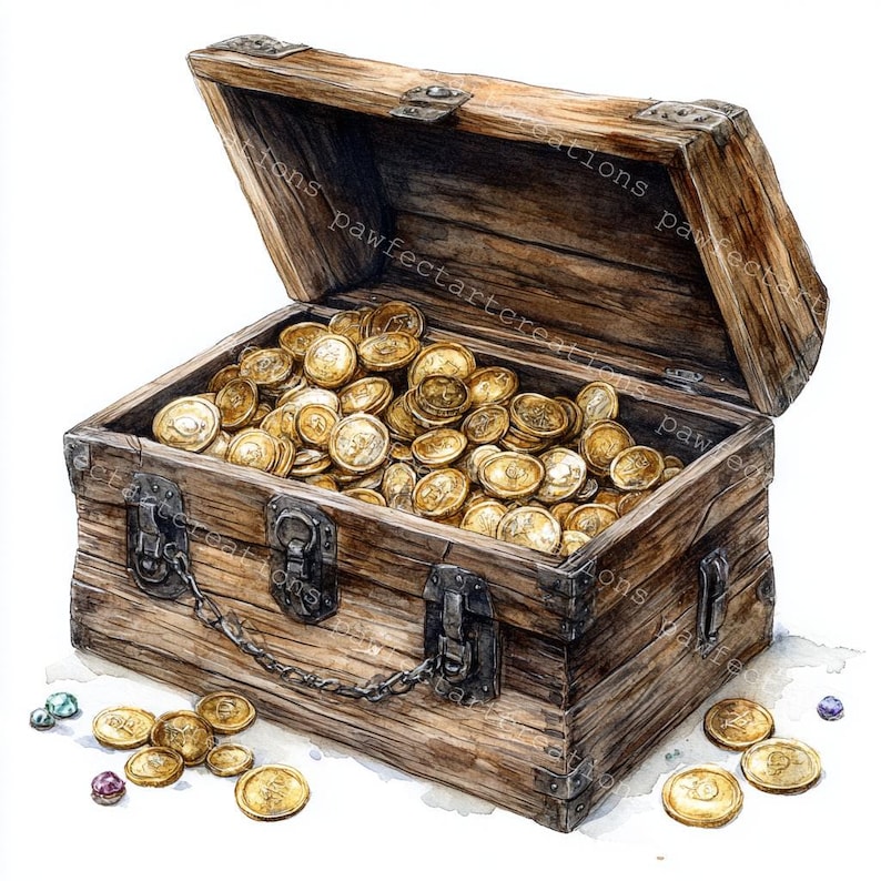 12 Treasure Chest Clipart, Pirate Chest, Printable Watercolor, High ...