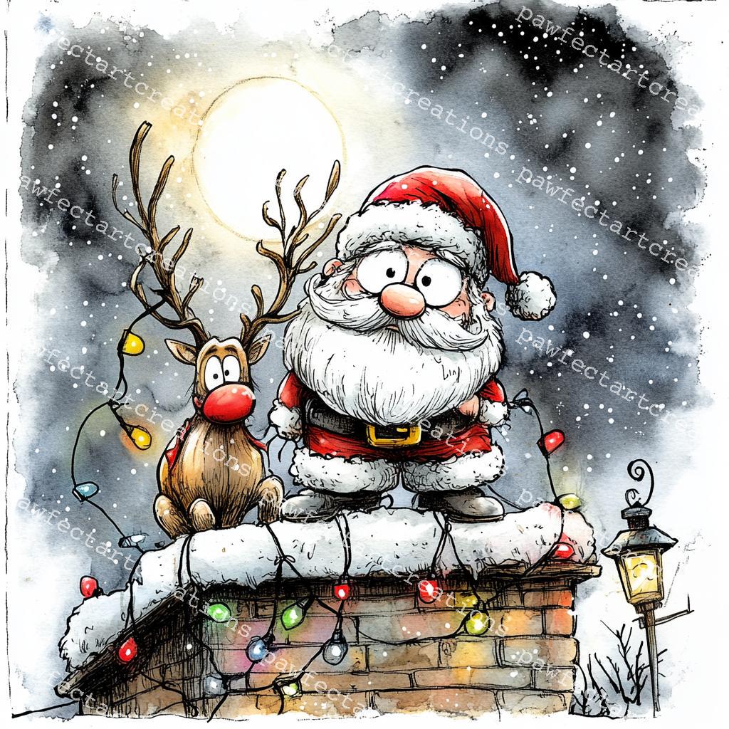 20 Quirky Santa Clipart, Funny Santa, Christmas Cards, Printable ...