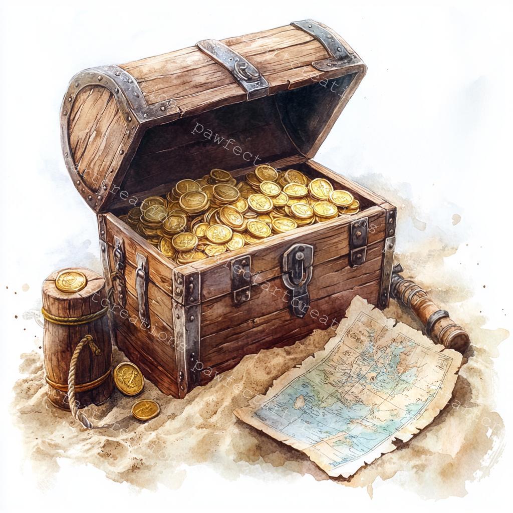 12 Treasure Chest Clipart, Pirate Chest, Printable Watercolor, High ...
