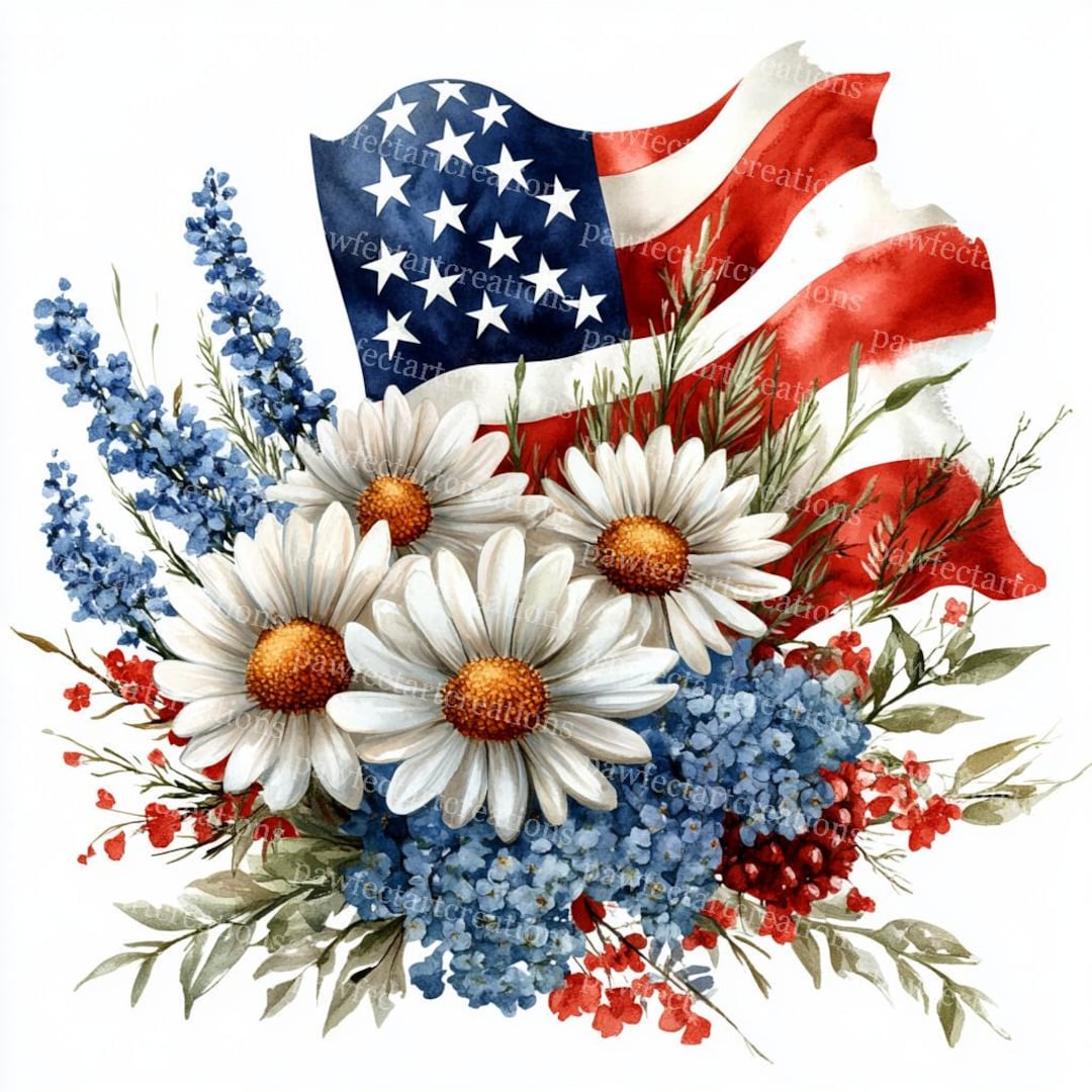 Patriotic Bouquet Clipart: 4th of July Watercolor Art (digital Download ...