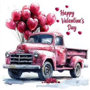 14 Valentine's Day Truck Clipart, Pink Vintage Truck, Valentine ...