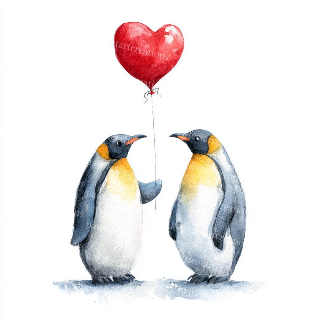 20 Penguin Couple Clipart, Penguin Love, Valentine Day Card, Printable ...
