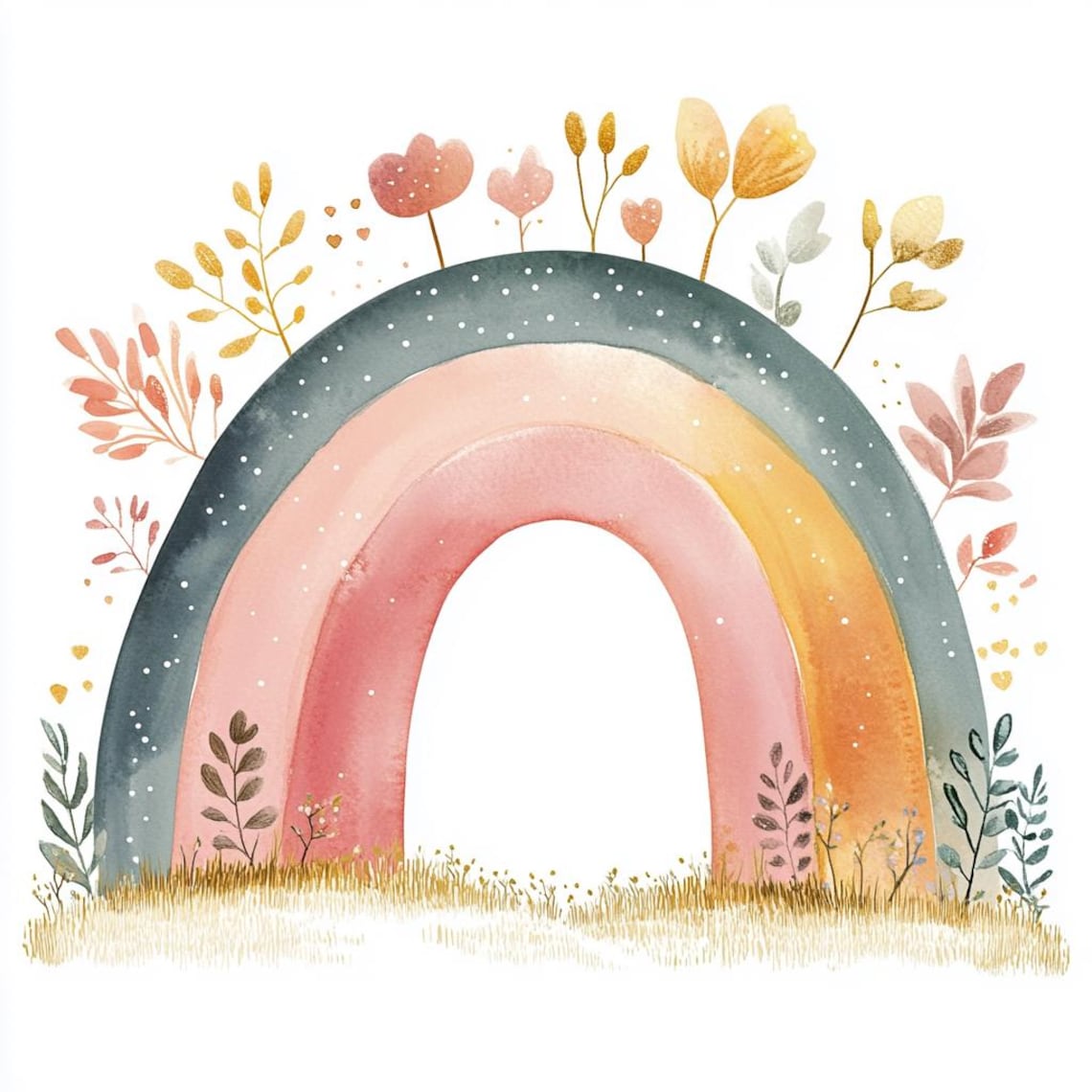 22 Boho Pastel Rainbow Clipart: Watercolor Floral Art (digital Download ...