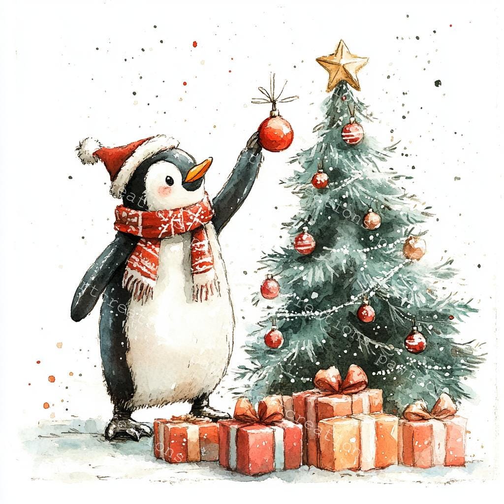 10 Christmas Penguin Clipart: Watercolor Baby Penguins (digital ...