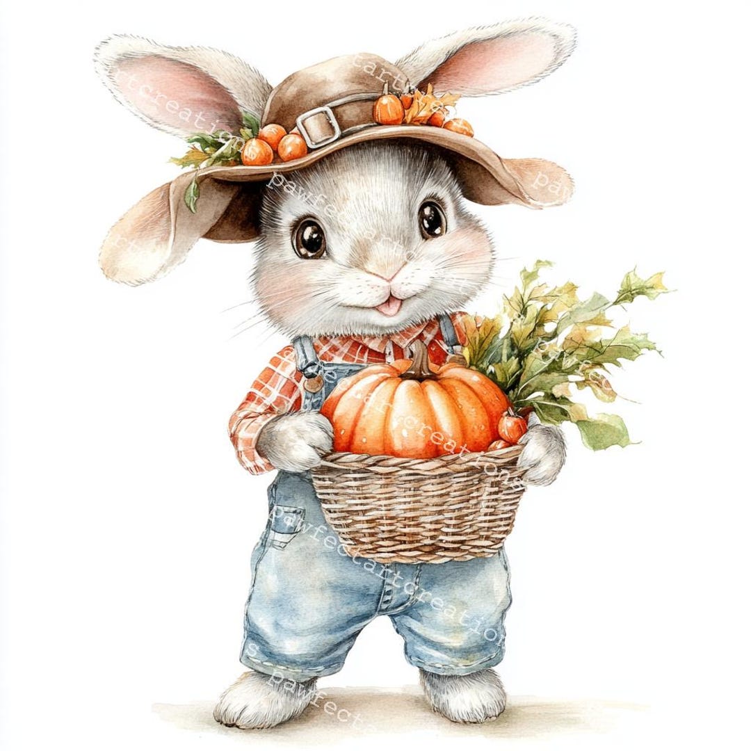 16 Harvester Bunny Clipart, Thanksgiving,set 1,cute Bunny,printable ...