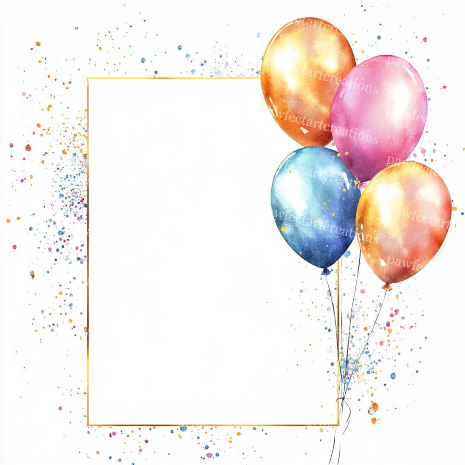 Birthday Balloon Frame Clipart: Watercolor Celebration (digital ...