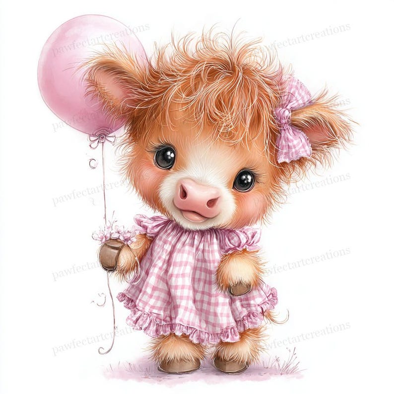 27 Baby Girl Highland Cow Clipart, Baby Highland Cow Clipart, Digital ...