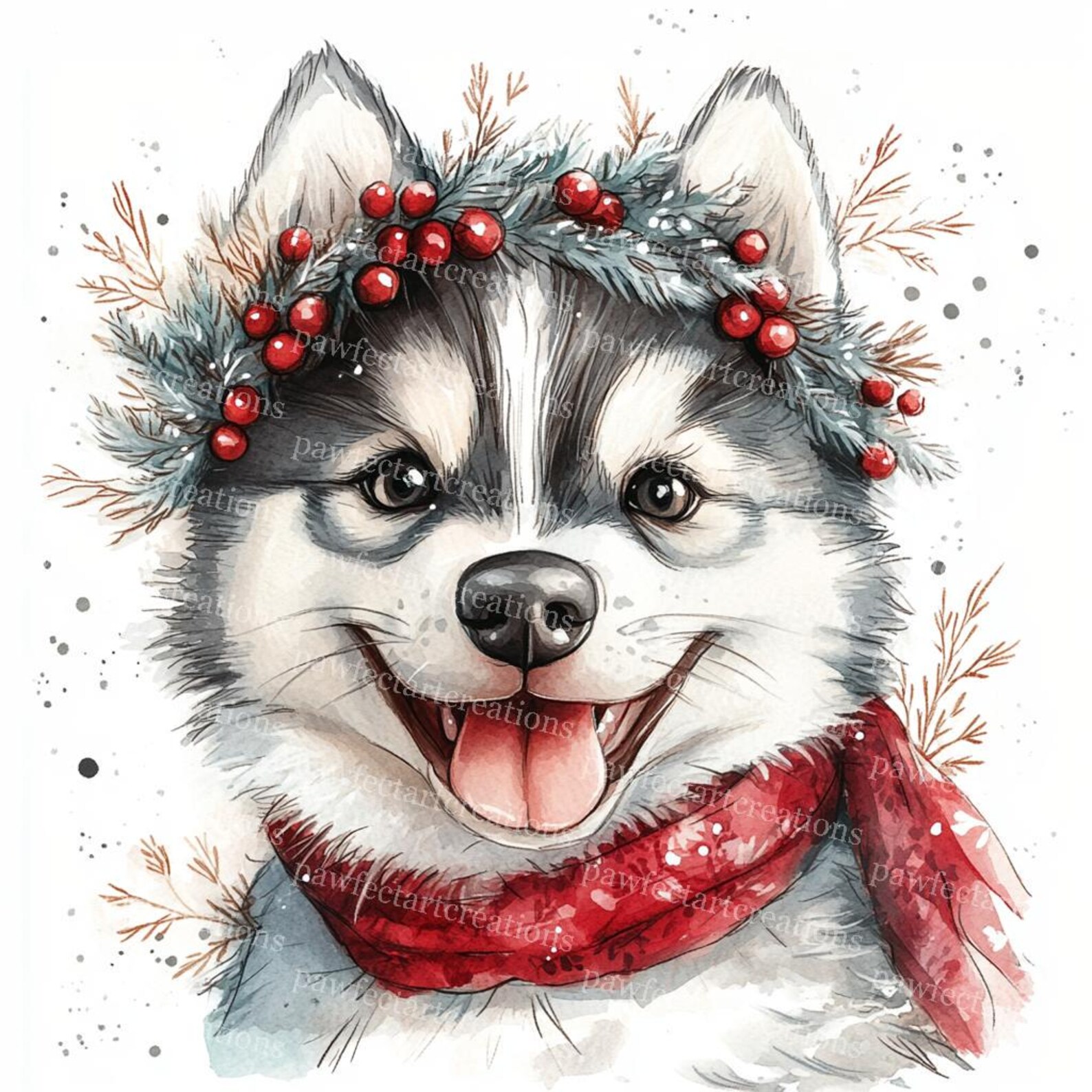 Christmas Dog Clipart: Watercolor Holiday Puppy Art (digital Download ...