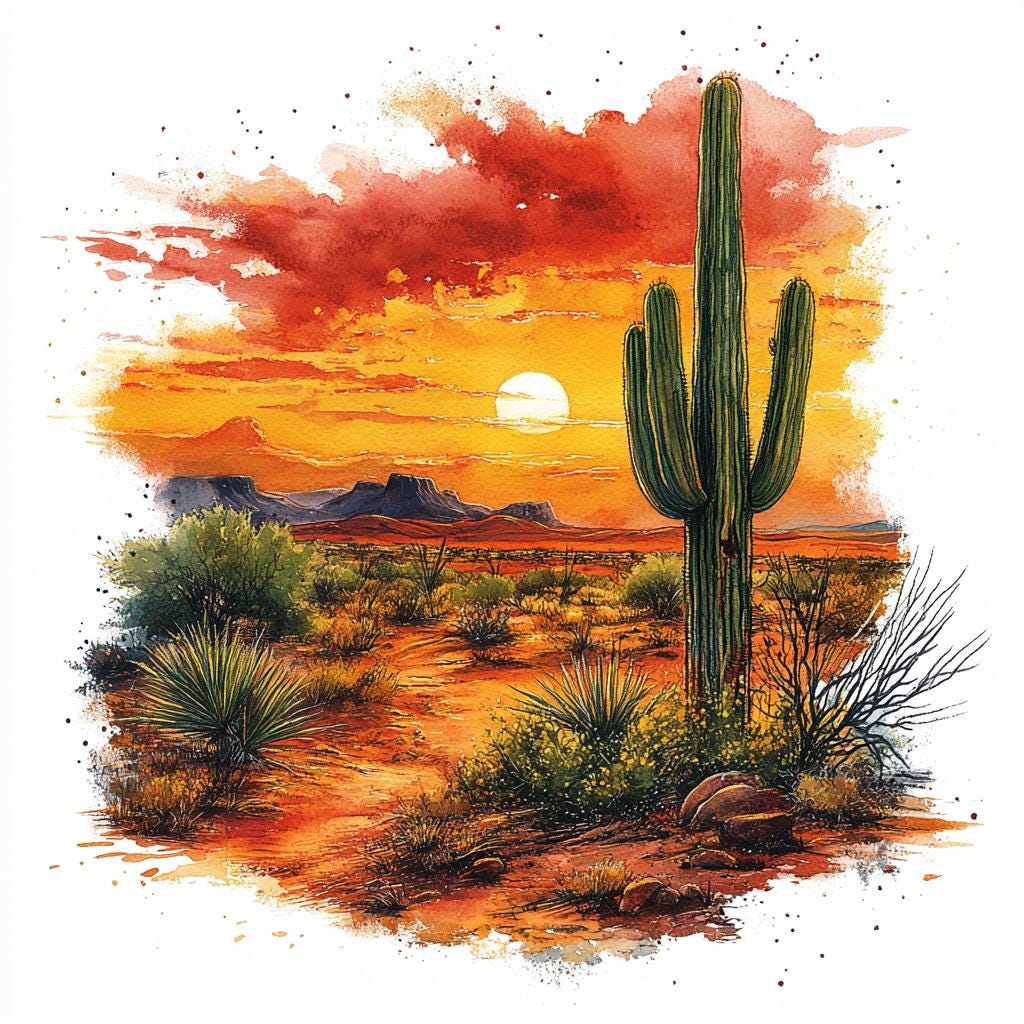 Desert Landscape Clipart: Arid Sunset Watercolor (digital Download) - Etsy