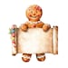 22 Gingerbread Holding Scroll Clipart, Cute Gingerbread, Christmas Art ...