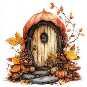 Autumn Fairy House Clipart: Watercolor Cottage Door (digital Download ...