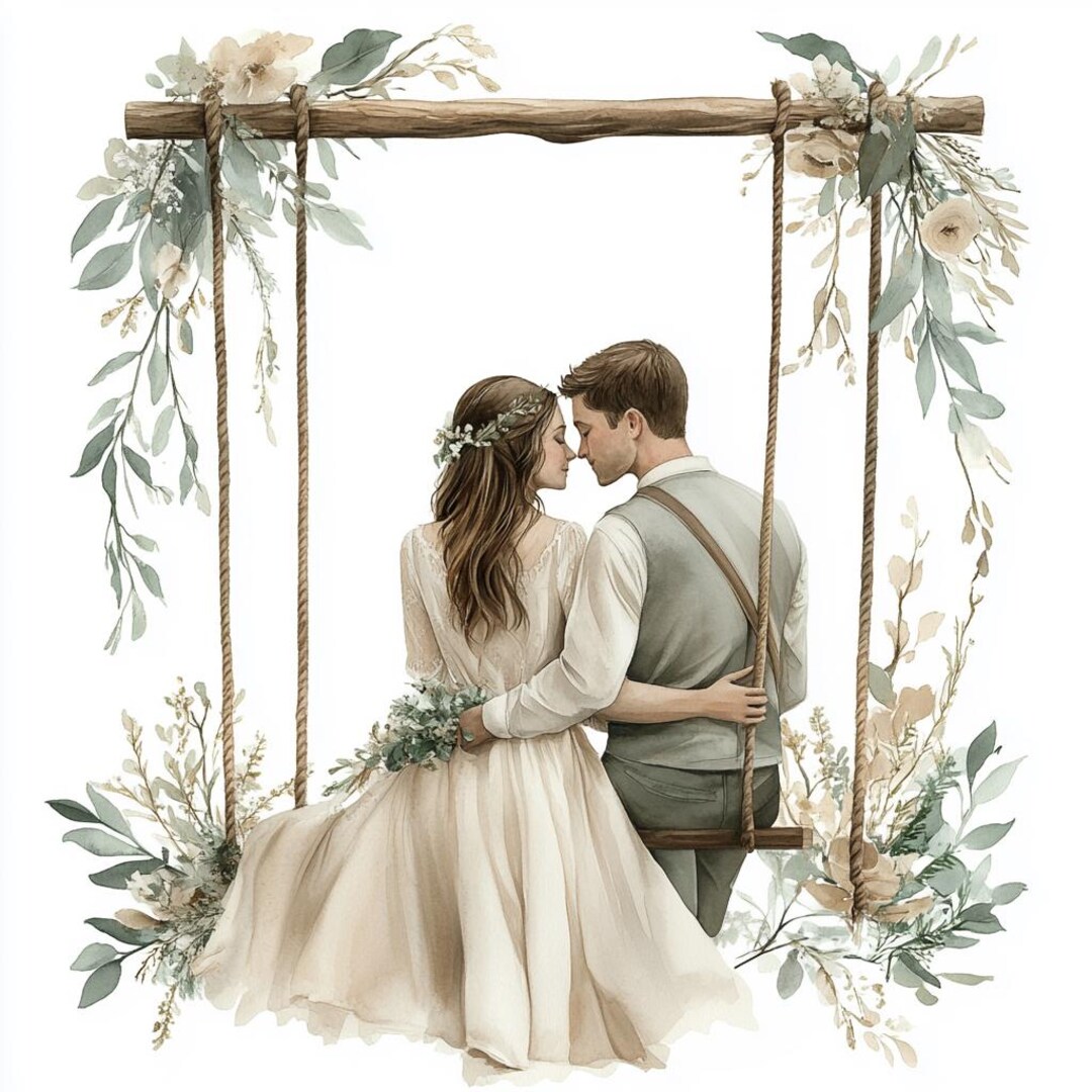 10 Bride and Groom on Swing Clipart, Romantic Wedding Day, Printable ...