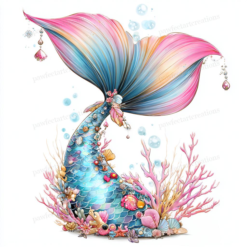 23 Whimsical Mermaid Tails Clipart, Ocean Fantasy Art, Under the Sea ...