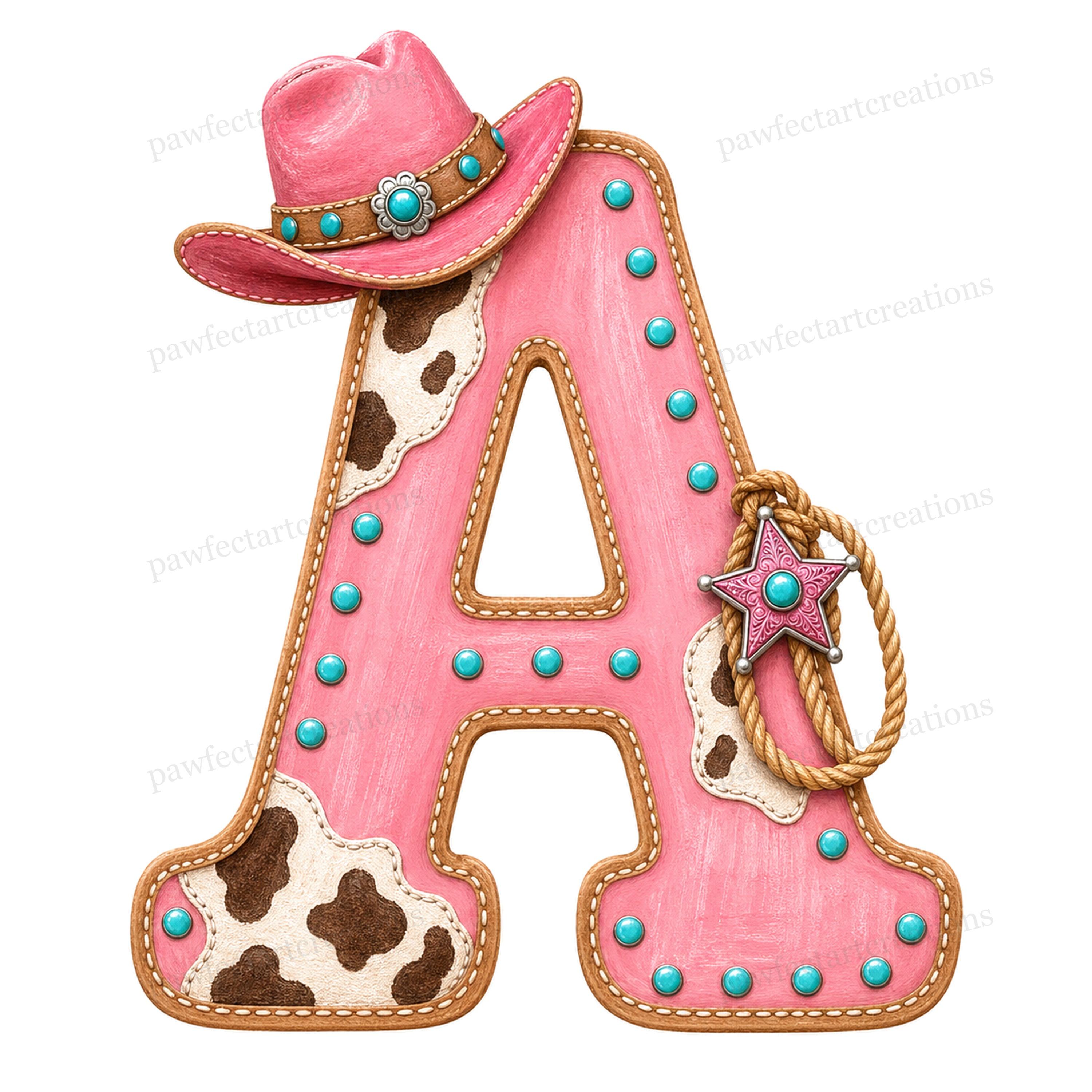 26 Western Cowgirl Alphabet Clipart, Printable Watercolor JPG Letters ...