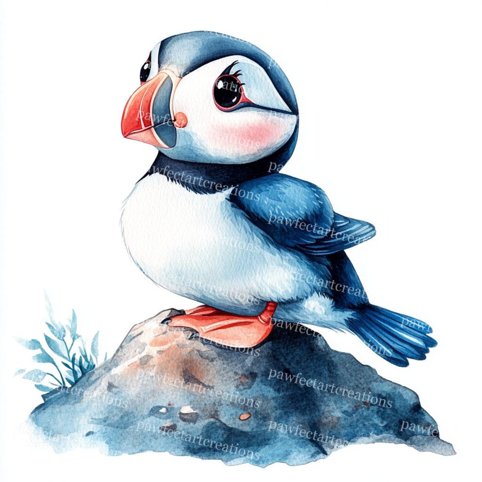 12 Cute Cartoon Puffin Clipart, Ocean Animals, Under the Sea Clipart ...