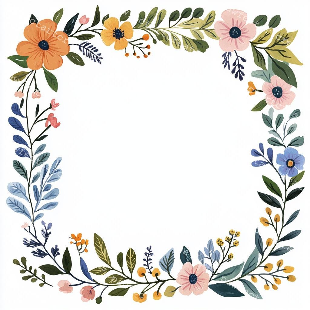 30 Watercolor Floral Frame Clipart: Spring Flower Borders (JPG Digital ...