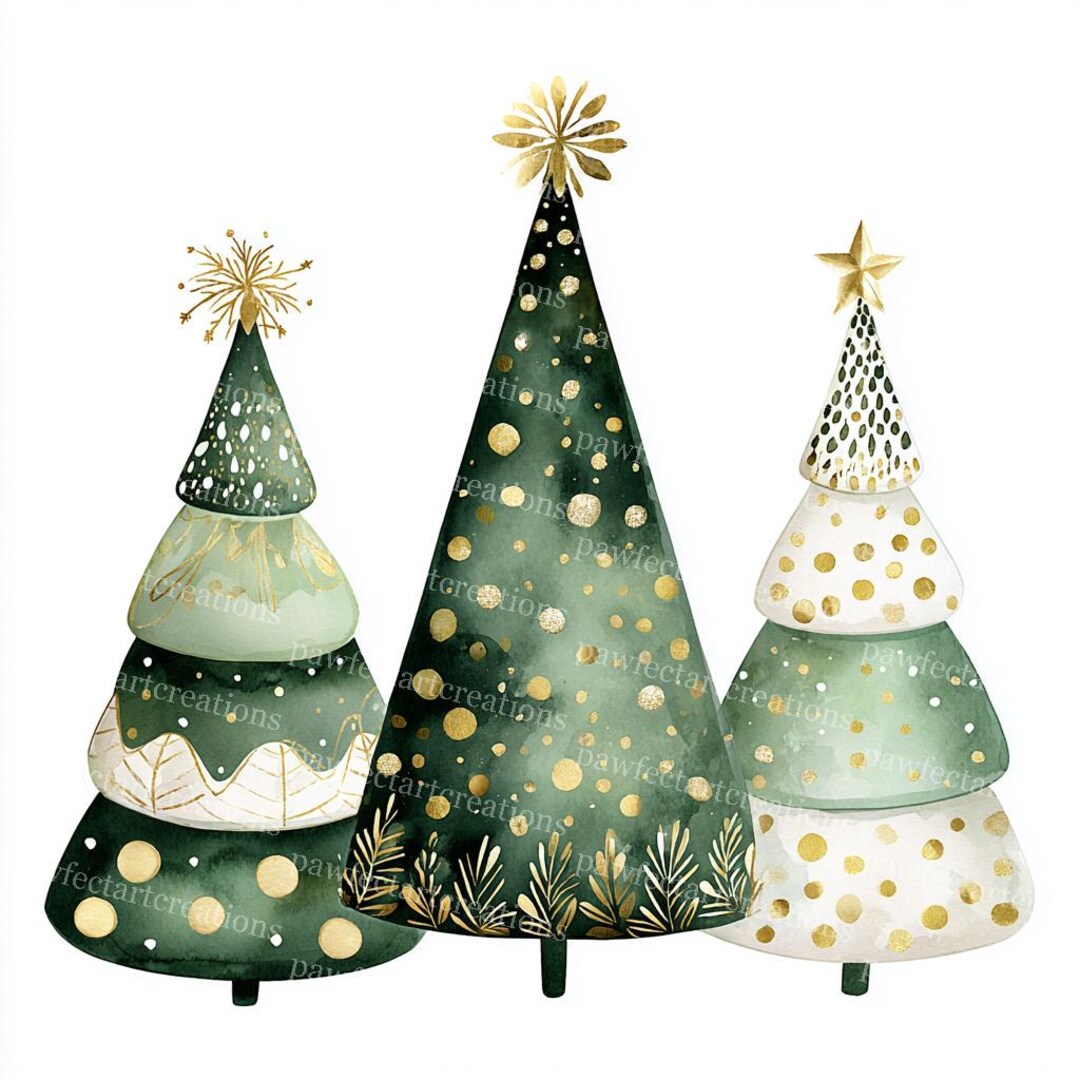 20 Cute Christmas Tree Clipart, Abstract Xmas Trees, Christmas Card ...