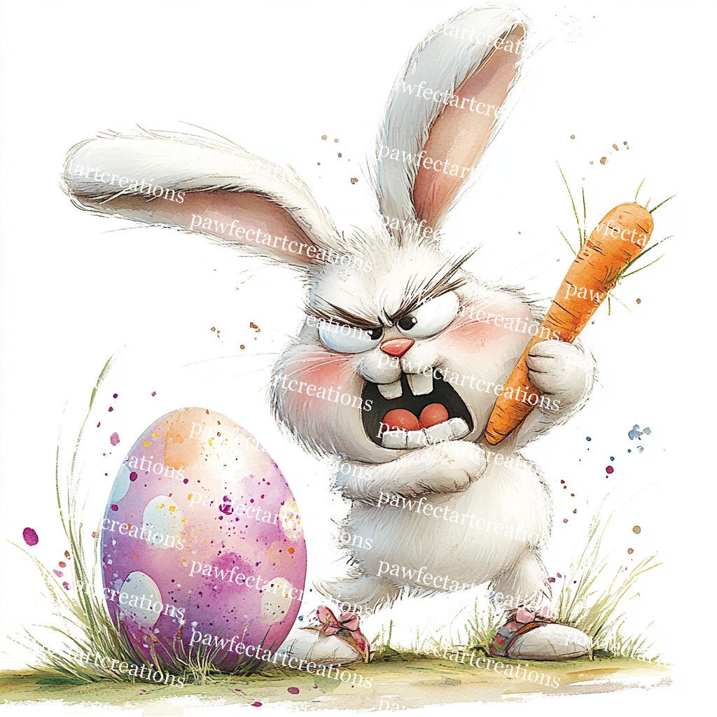 Quirky Easter Bunny Clipart: Funny Watercolor Jpgs (digital Download ...