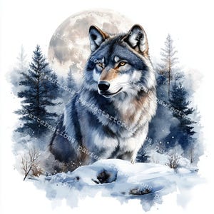 12 Wolf in Winter Clipart, Wolf in Snowy Landscape, Printable ...