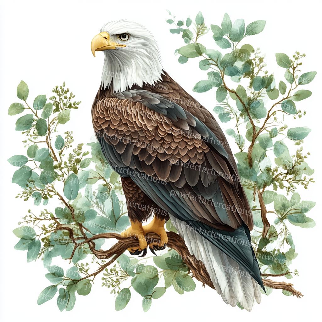 15 Bald Eagles Clipart, Eagle Flying Mountain, Watercolor Bird ...