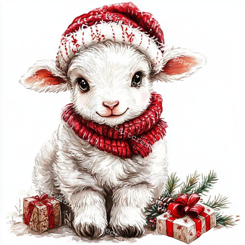 21 Cute Christmas Lamb Clipart, Sheep Clipart, Christmas Card,printable ...