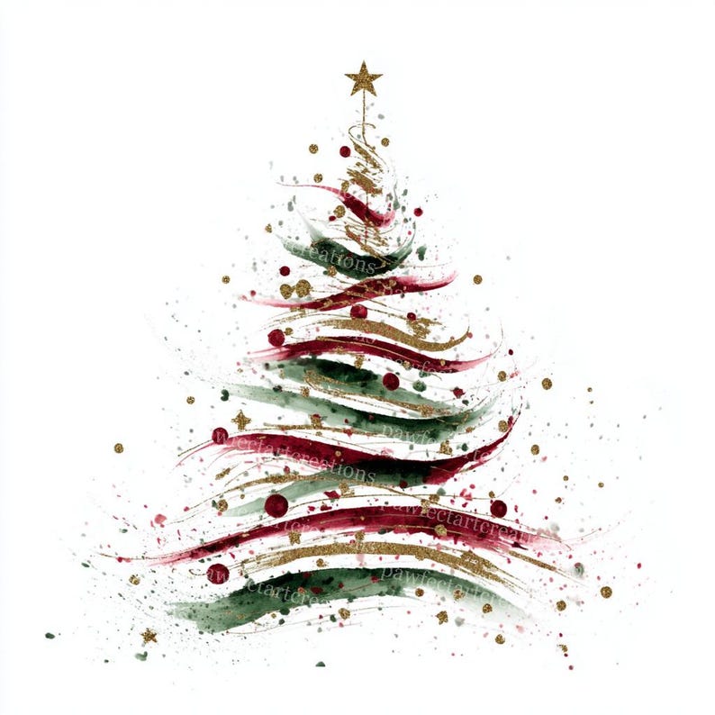 24 Sparkling Christmas Tree Clipart, Christmas Card, Holiday Art ...