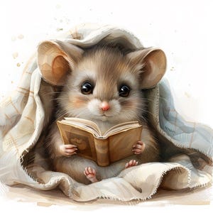 15 Mouse Reading Book Clipart, Cute Mouse Clipart, Printable Watercolor ...