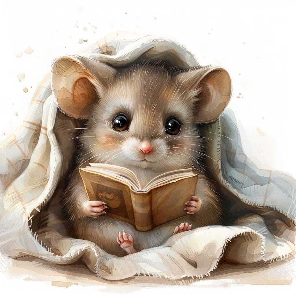 15 Mouse Reading Book Clipart, Cute Mouse Clipart, Printable Watercolor ...