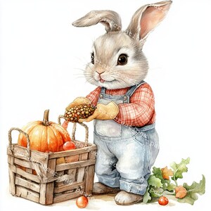 16 Harvester Bunny Clipart, Thanksgiving,set 1,cute Bunny,printable ...
