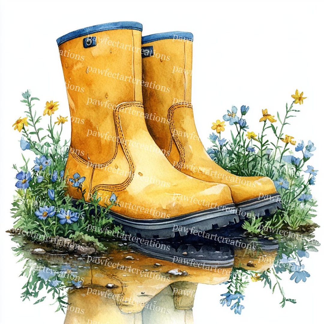 12 Rain Boots With Spring Flowers Clipart, Garden Art, Floral Rain ...