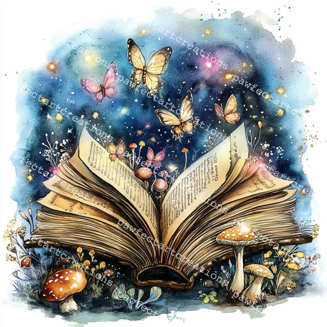 Watercolor Magic Book Clipart: Fantasy Journal Graphics (JPG Digital ...