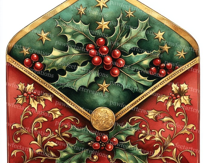 10 Christmas Envelope Clipart, Printable Watercolor Clipart, Paper ...