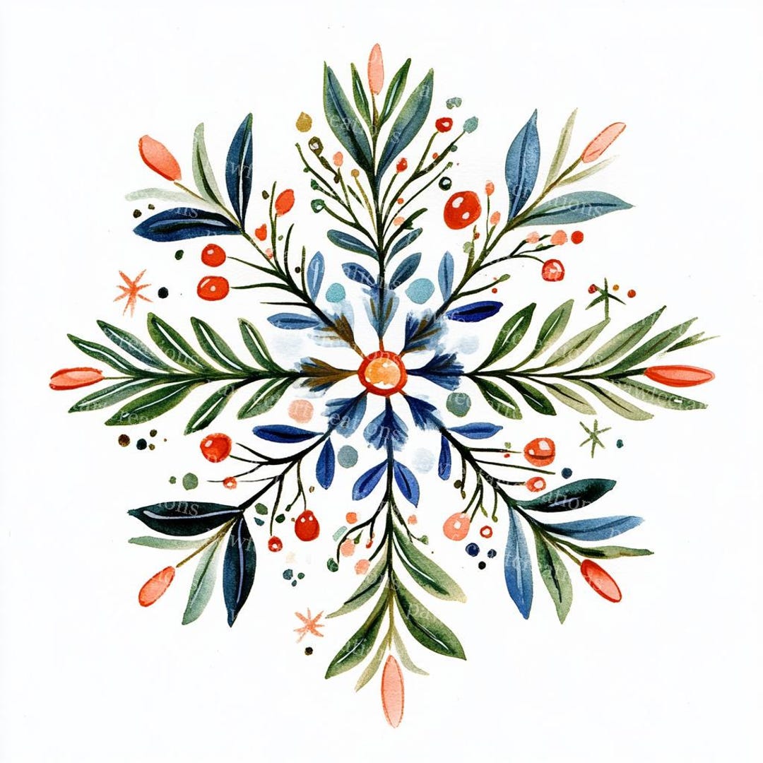 16 Scandinavian Folk Art Snowflake Clipart, Watercolor Snowflake,winter ...