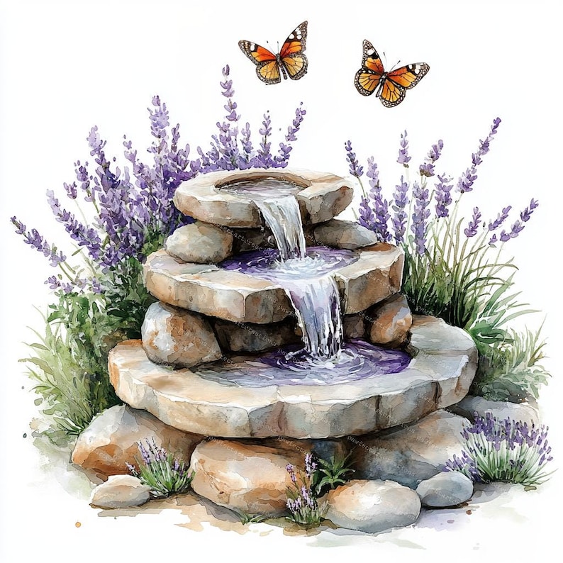 12 Garden Fountains Clipart, Floral Fountain, Floral Garden, Printable ...