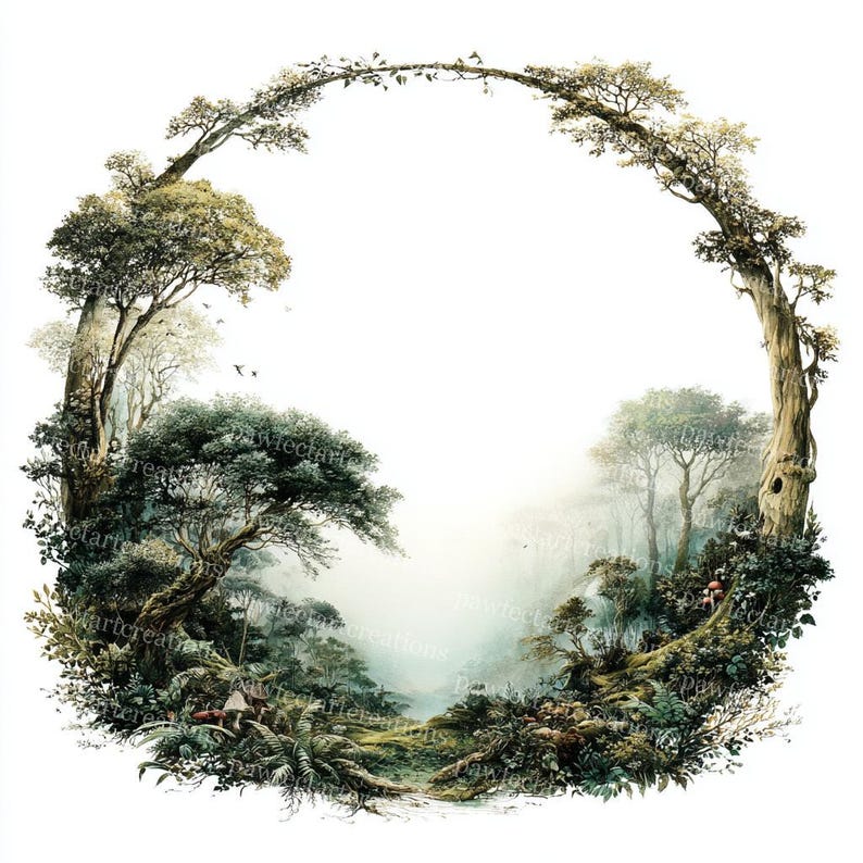 26 Forest Frame Clipart, Enchanted Woodland Frame,printable Watercolor ...