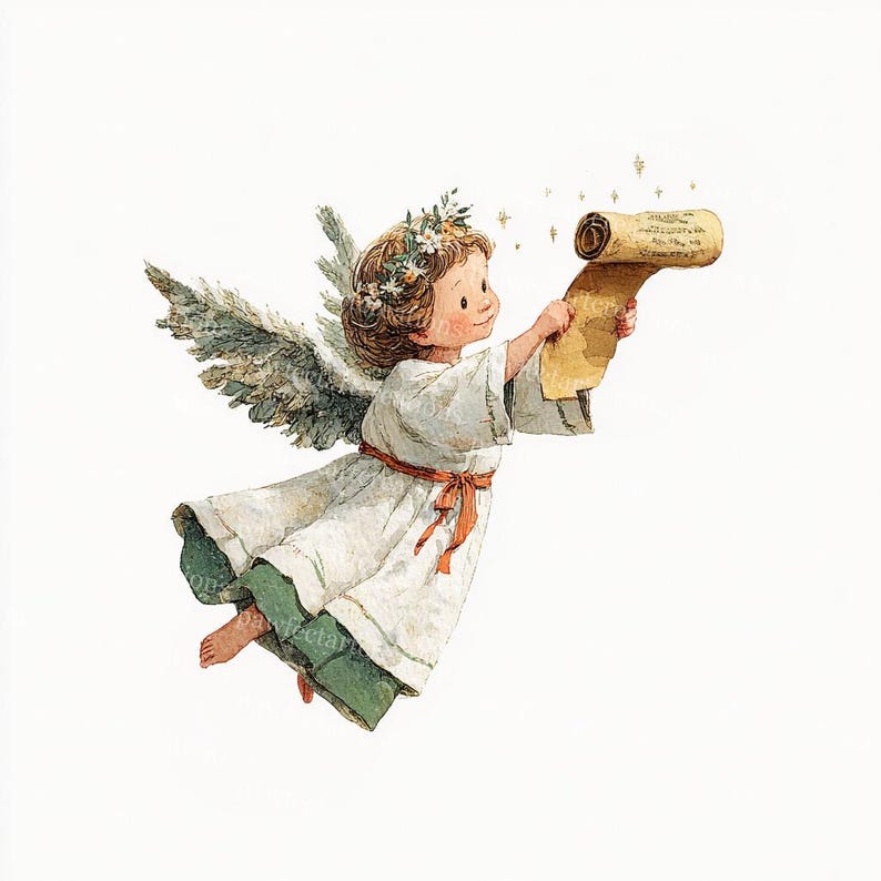 16 Christmas Angel Baby Holding Scroll Clipart, Cute Angel, Christmas ...