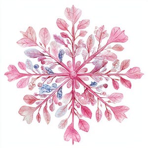 14 Pink Snowflake Clipart, Watercolor Snowflake, Winter Crafts ...