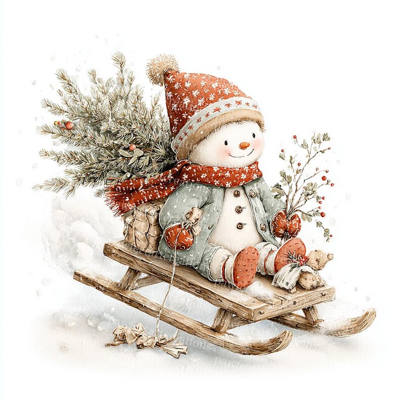 25 Whimsical Christmas Snowman Clipart,festive Holiday Graphics ...