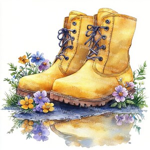 12 Rain Boots With Spring Flowers Clipart, Garden Art, Floral Rain ...