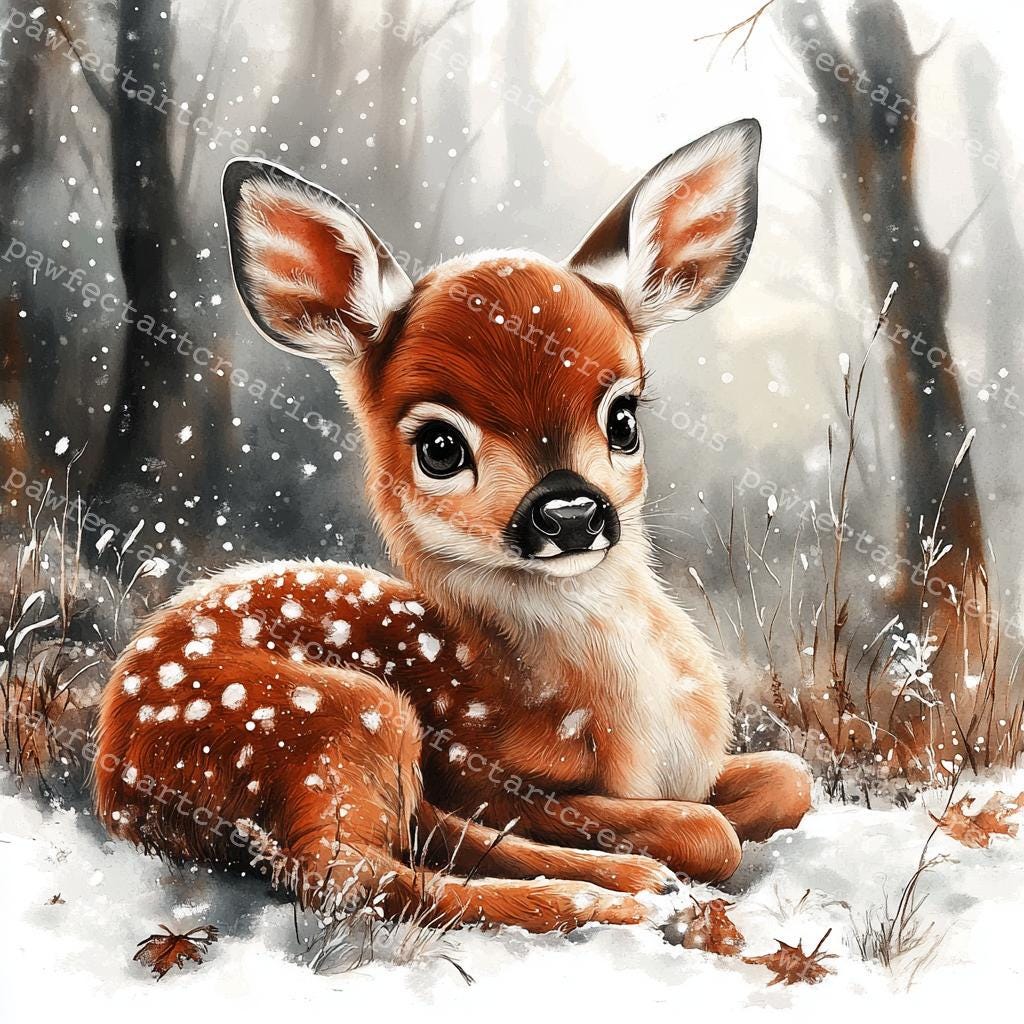 Winter Fawn Clipart: Watercolor Deer Baby Jpgs (digital Download) - Etsy