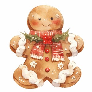 Gingerbread Man Clipart: Christmas Cookies, Watercolor Illustration ...