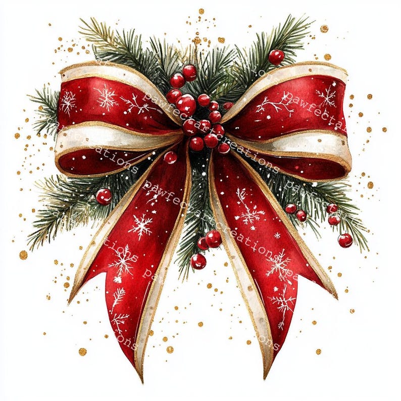 28 Christmas Bows Clipart: Coquette Watercolor Designs (digital ...