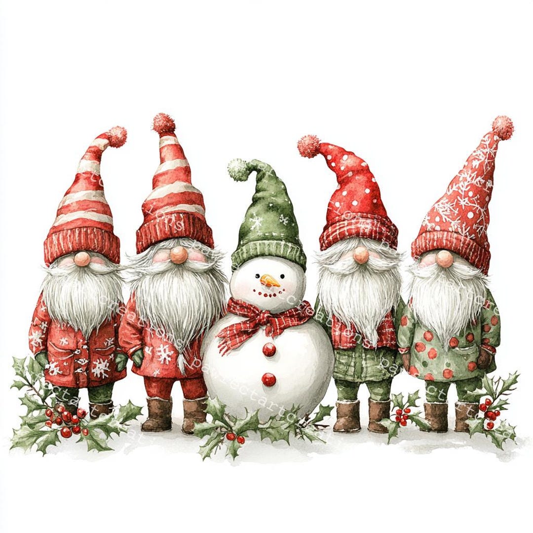 30 Christmas Gnome Clipart: Watercolor Xmas Gnomes, Junk Journal ...