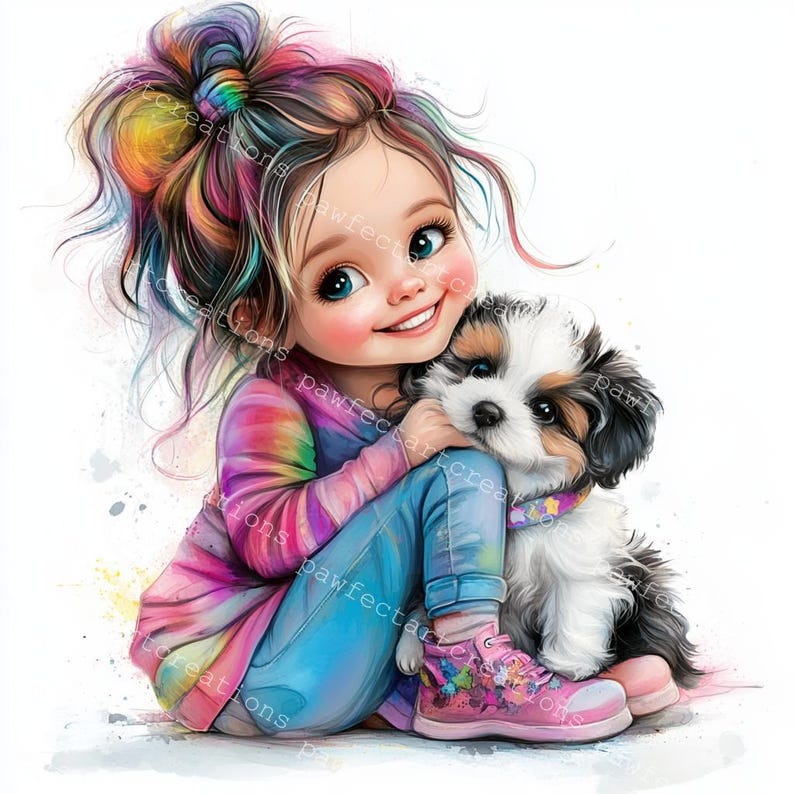 Girl With Puppy Clipart: Watercolor Dog Lover Art (digital Download) - Etsy