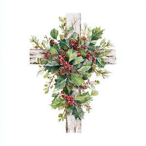 20 Christmas Cross Clipart, Christmas Card, Cross Print, Christmas ...
