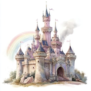Rainbow Princess Castle Clipart: Watercolor Fairytale Jpgs (digital ...