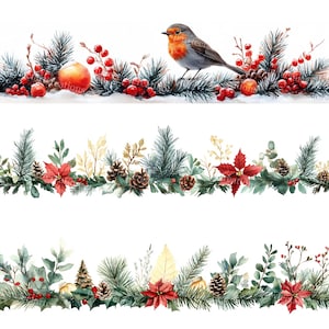 Christmas Garland Borders Clipart: Watercolor Card Design (digital ...