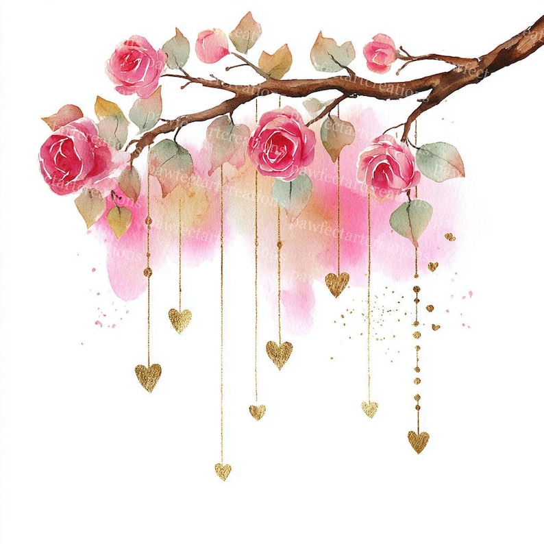 26 Valentine Day Hearts Branch Clipart, Love Hearts,heart Hanging ...