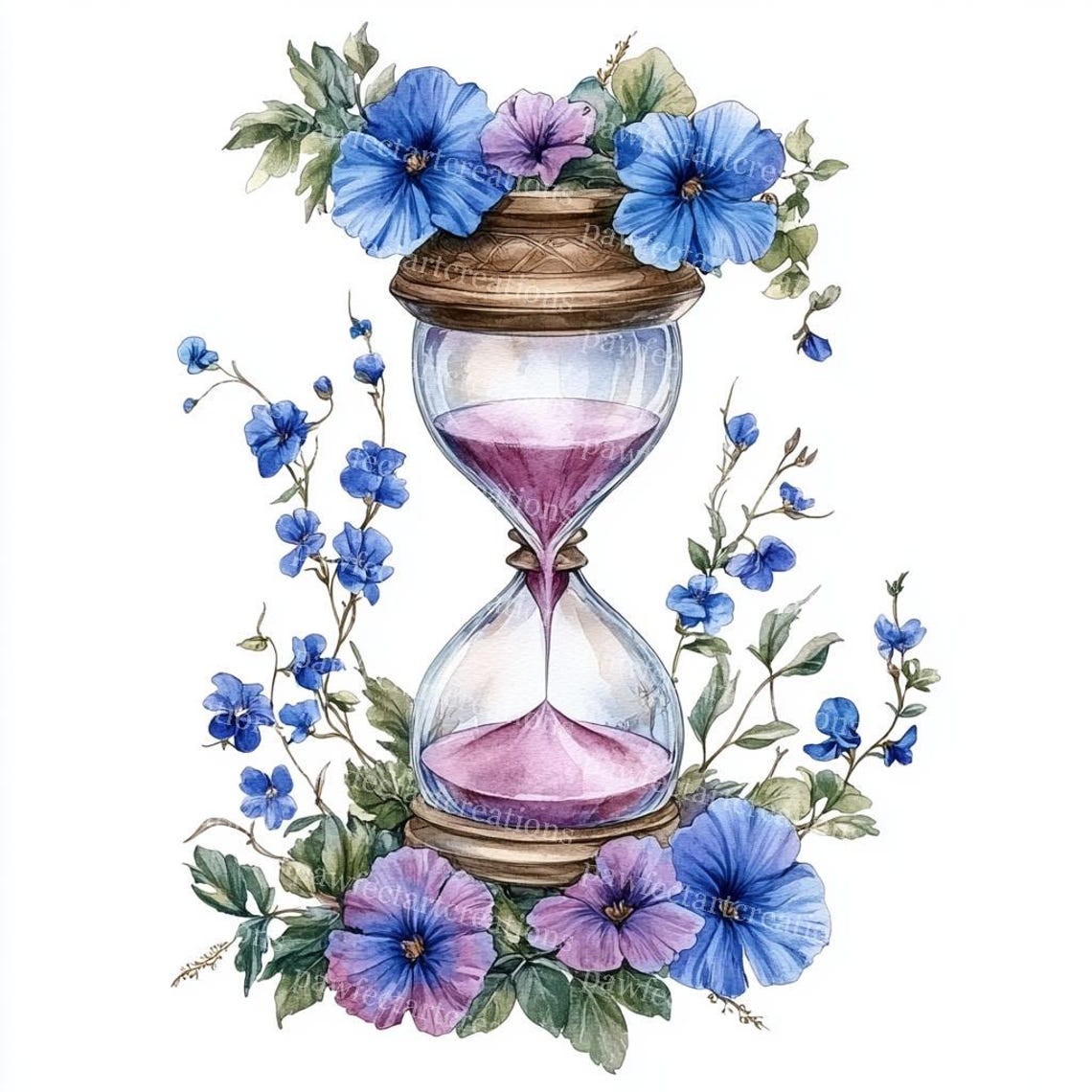 12 Floral Hourglass Clipart: Watercolor Sand Timer Art (digital ...